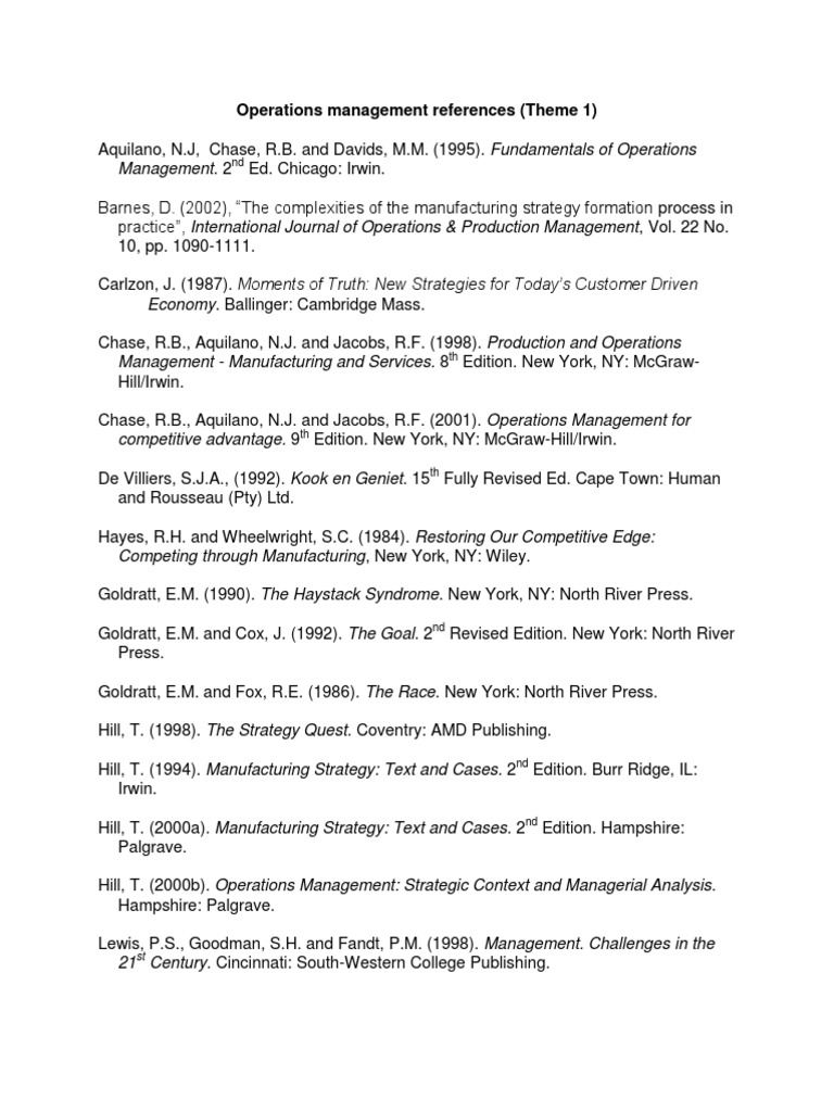 Theme 1 - Operations Management References | PDF | Publishing Companies ...