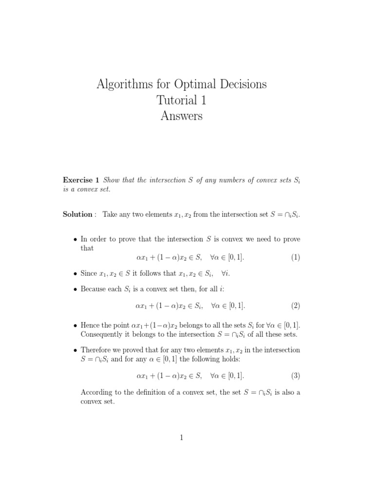 Algorithms For Optimal Decisions Tutorial 1 Answers | PDF | Convex Set | Mathematical Optimization