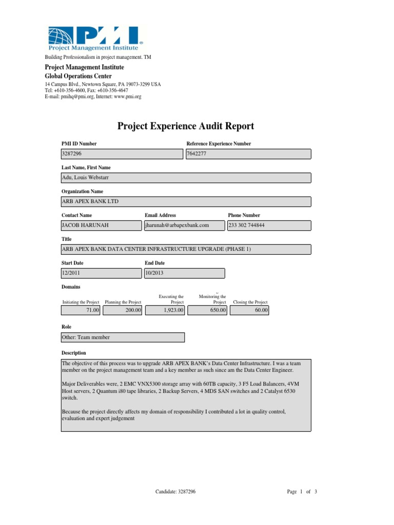 PMP ExperienceAuditForm 7642277 PDF | PDF | Audit | Data Center