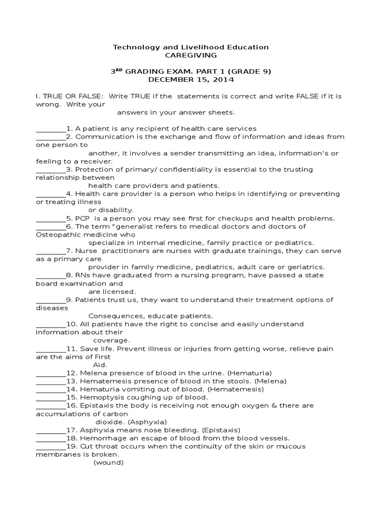 3rd Grading Exam (Grade 9) | PDF | Shock (Circulatory) | Physician