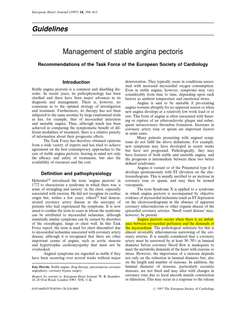 Guidelines: Management of Stable Angina Pectoris | Download Free PDF | Angina Pectoris ...