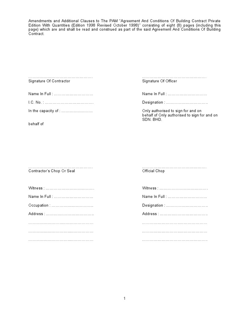 Amendments to PAM Building Contract | PDF | Architect | General Contractor