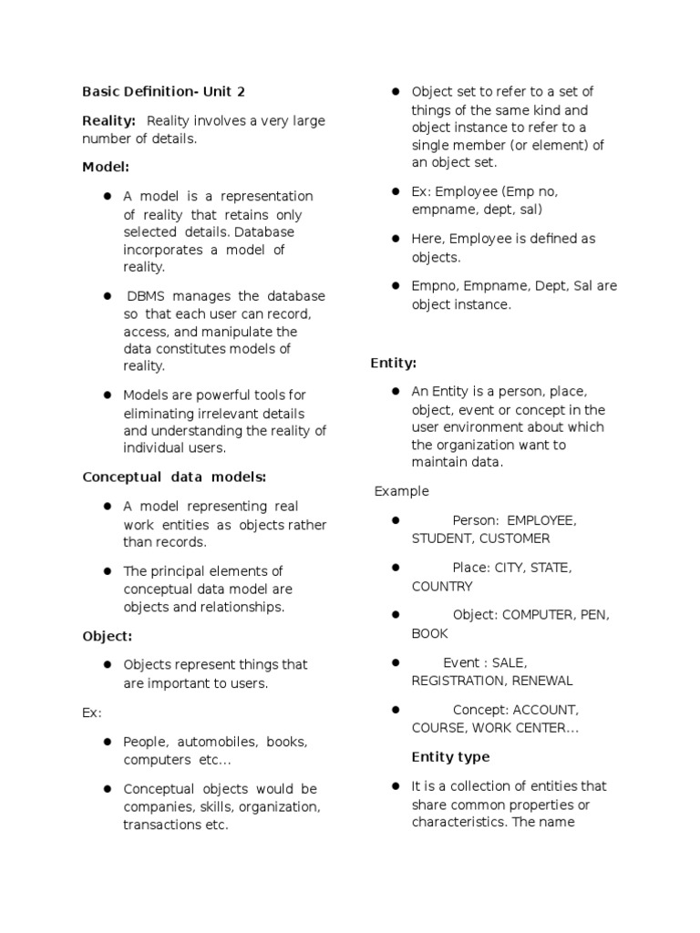 Basic Definition-Unit 2 Reality | PDF | Databases | Information ...