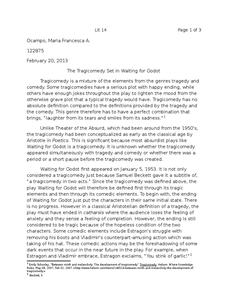 Waiting For Godot Structure Analysis | PDF | Tragedy | Comedy