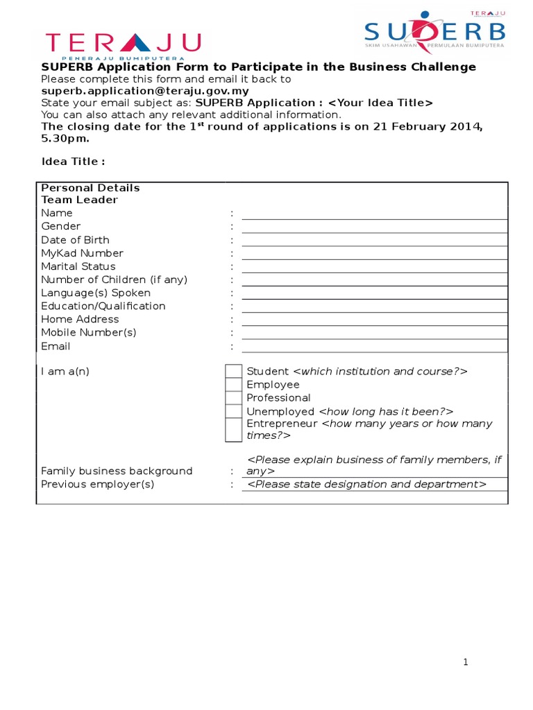 SUPERB Application Form 1 | PDF | Personally Identifiable Information ...