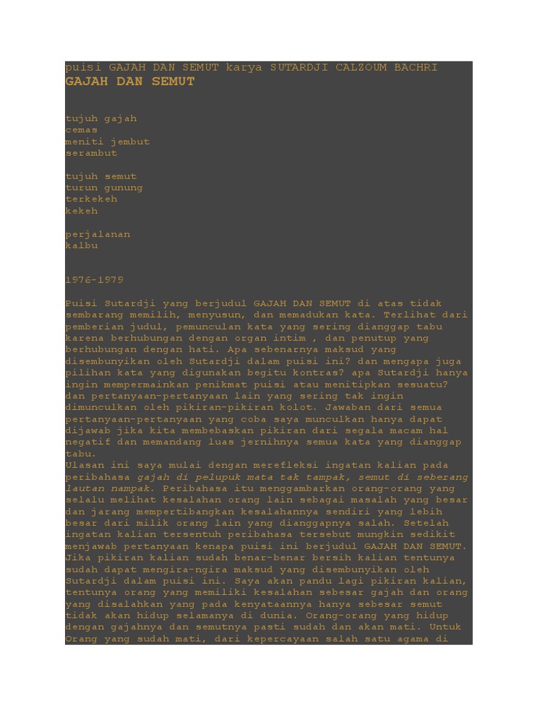 Puisi Gajah Dan Semut Karya Sutardji Calzoum Bachri | PDF