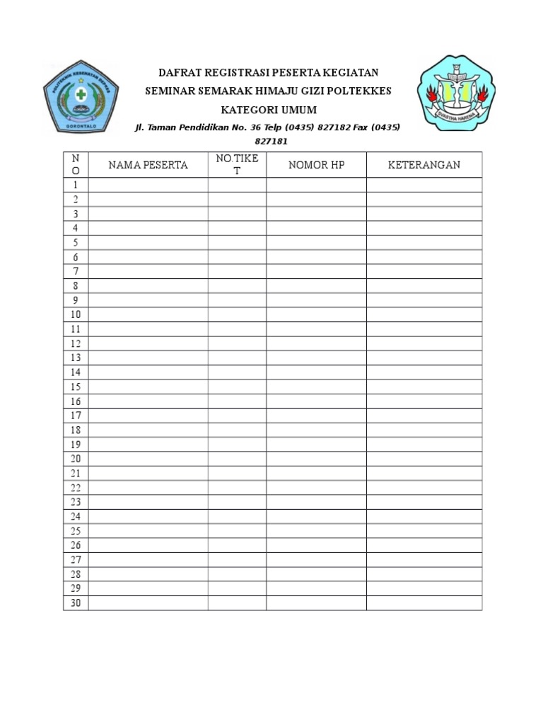 Absen Registrasi Kegiatan | PDF