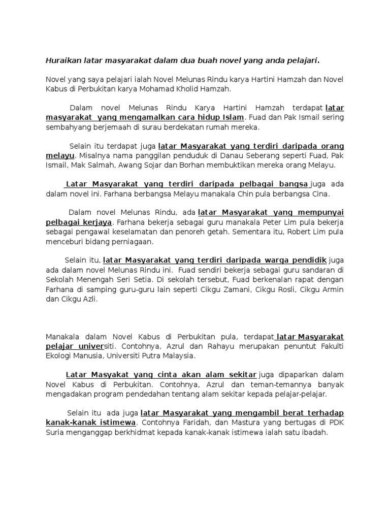 Huraikan Latar Masyarakat Dalam Dua Buah Novel Yang Anda Pelajari. | PDF