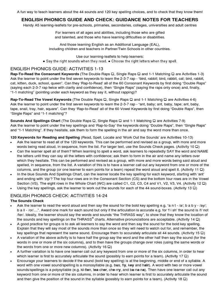 English Phonics Guide and Check Guidance Notes For Teachers 1203 | PDF ...