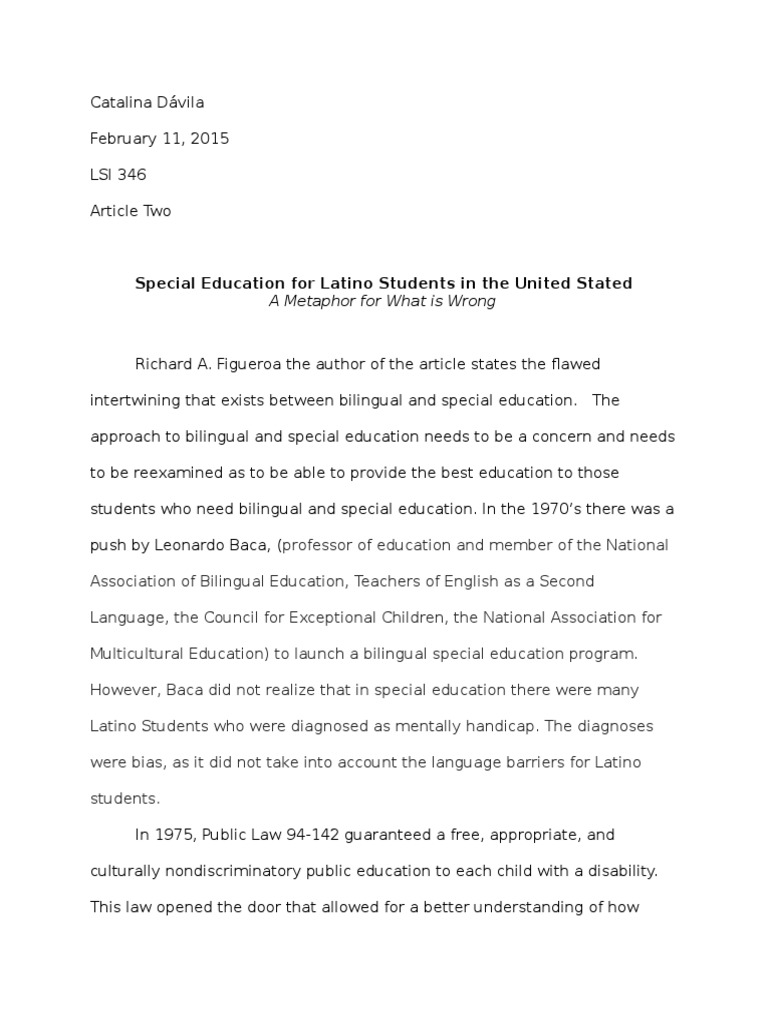 LSI 346 Article Two | PDF | Special Education | Multilingualism