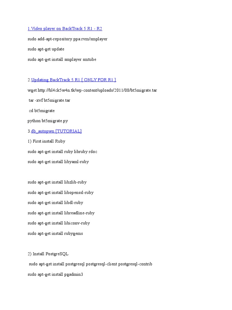 Backtrack 5 R1&R2 Tutorials | PDF | Advanced Packaging Tool | Database Index
