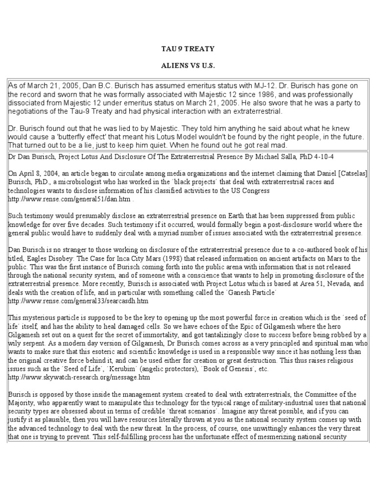 Tau 9 Treaty (A Edited Material Wich Inglobes All Dan Burisch 'S ...