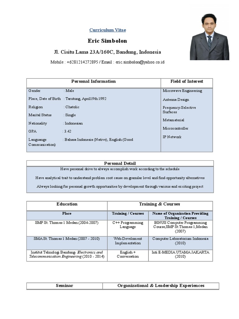Contoh Pembuatan CV Naks Itb | PDF | Telecommunication | Electronic ...