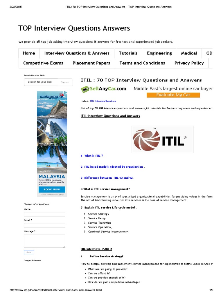 ITIL - 70 TOP Interview Questions and Answers - ToP Interview Questions ...