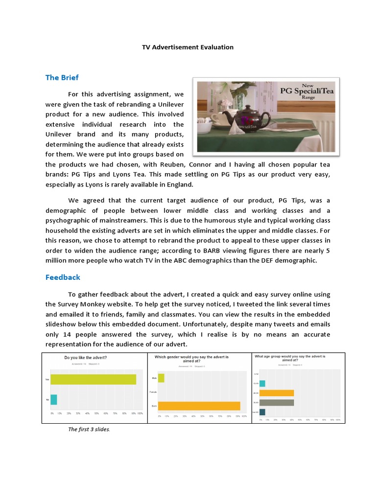 TV Advertisement Evaluation (UPDATED) | PDF | Advertising