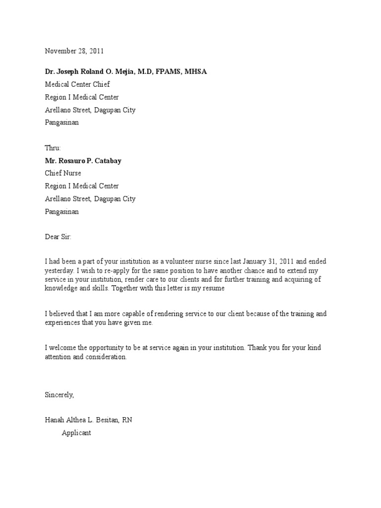 Reapplication Letter for Nursing Position | PDF