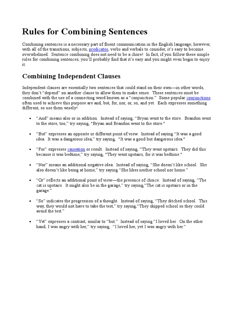 Sentence Combining 2435263nn | PDF | Subject (Grammar) | Clause