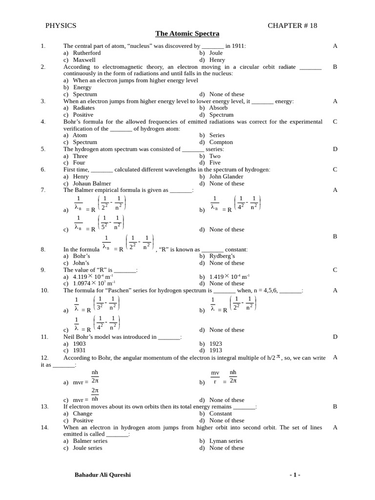 Chapter # 18 The Atomic Physics | PDF | Electromagnetic Spectrum ...
