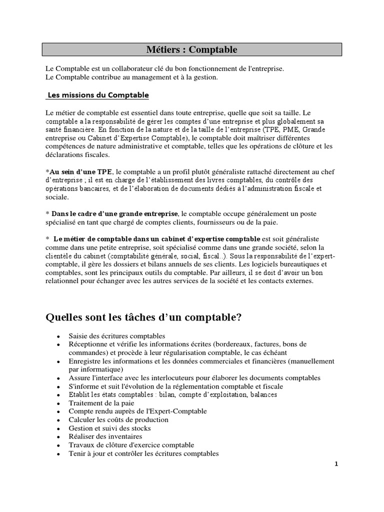 Tâches et compétences du comptable | PDF | Comptabilité | Banques