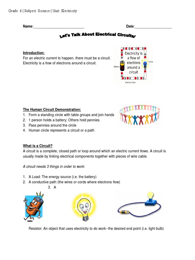 Grade: 6 - Subject: Science - Unit: Electricity: Name: - Date | PDF