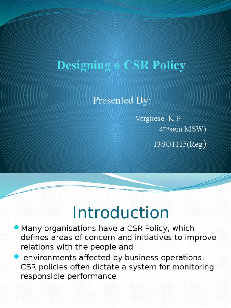Designing a CSR Policy | Corporate Social Responsibility | Goal