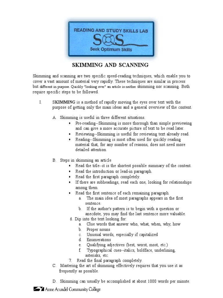 Skimming | PDF | Speed Reading | Paragraph