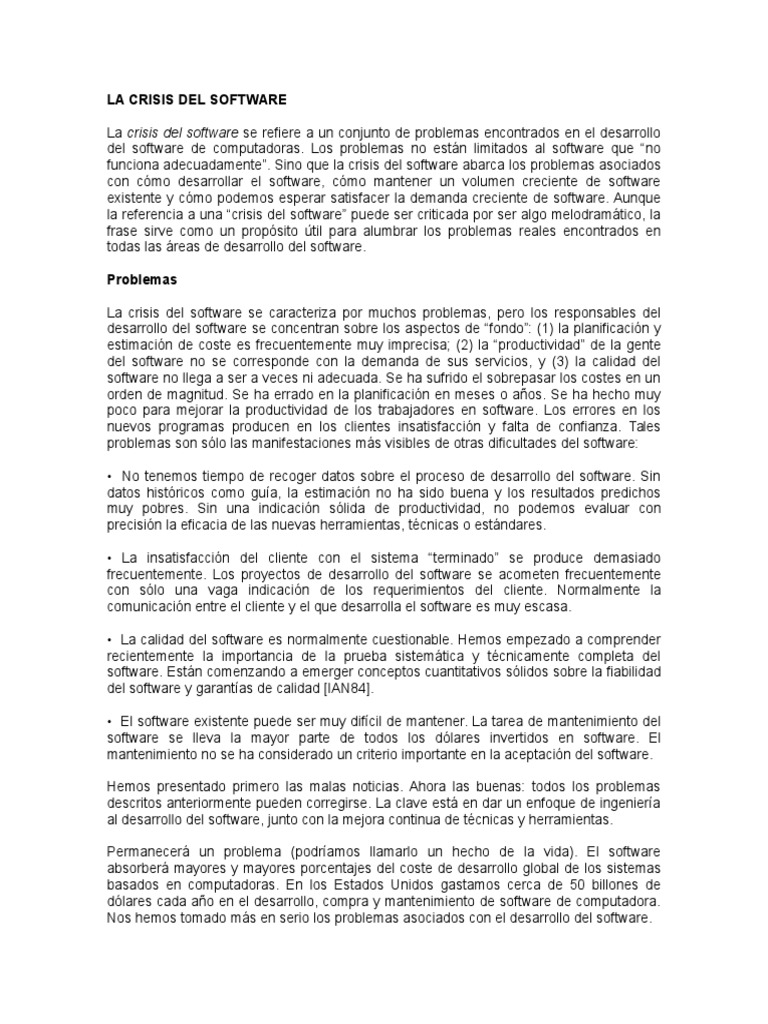La Crisis Del Software | PDF | Ingeniería de software | Software