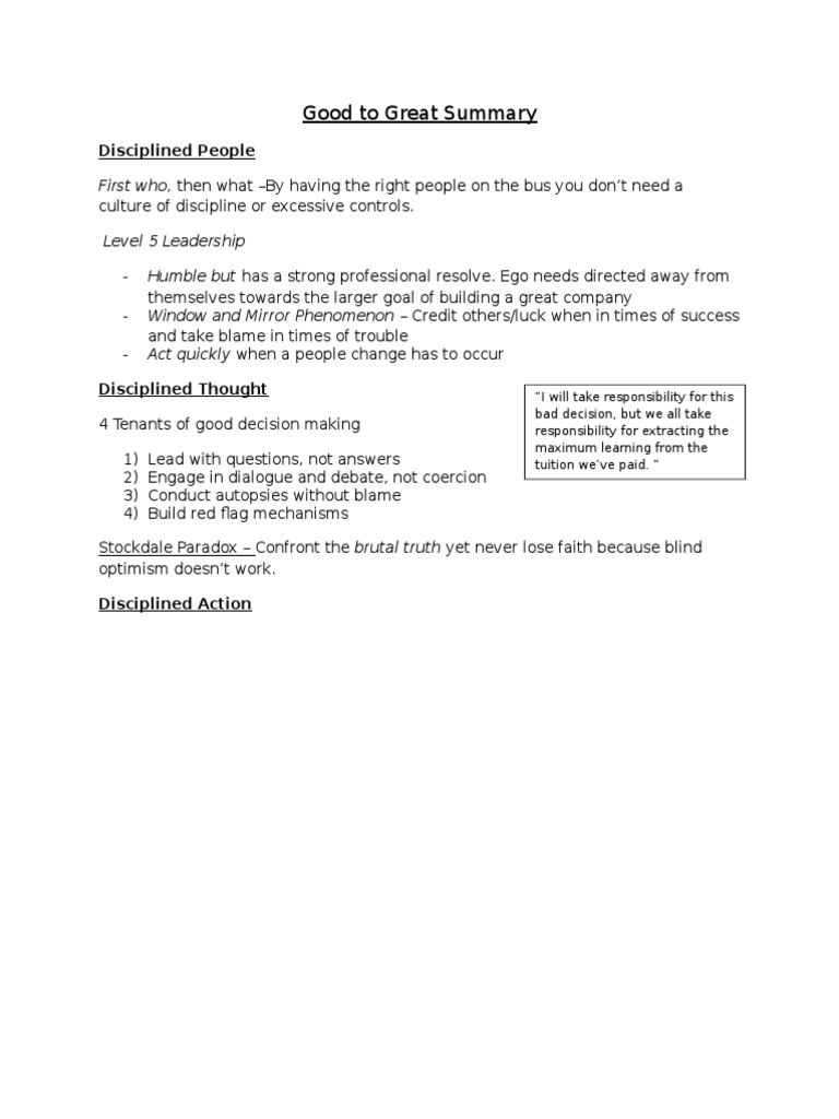 Good To Great Summary | PDF