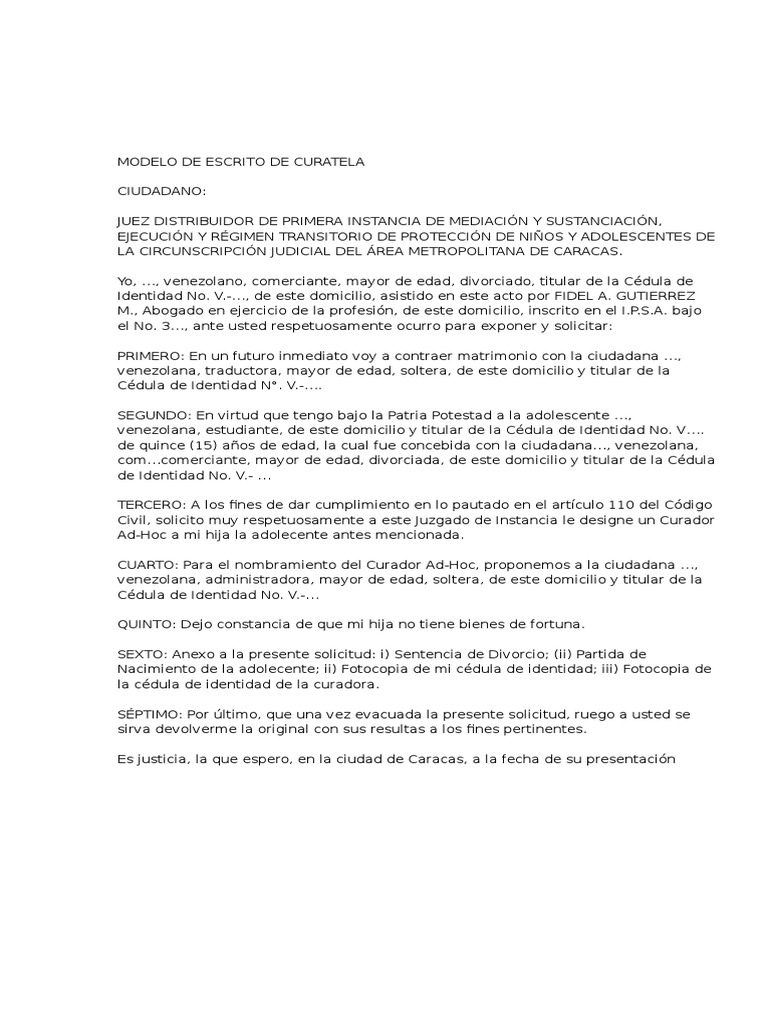 Modelo de Escrito de Curatela | PDF