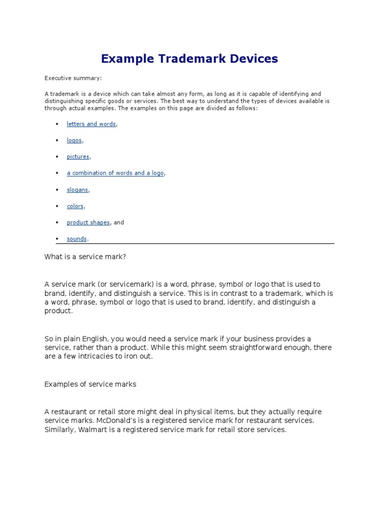 Example Trademark Devices | PDF | Trademark | Logos