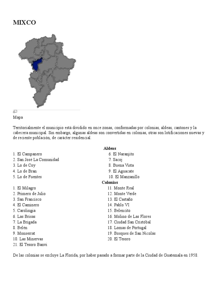 Zonas y Colonias de Mixco, Guatemala | PDF | Viajes y turismo