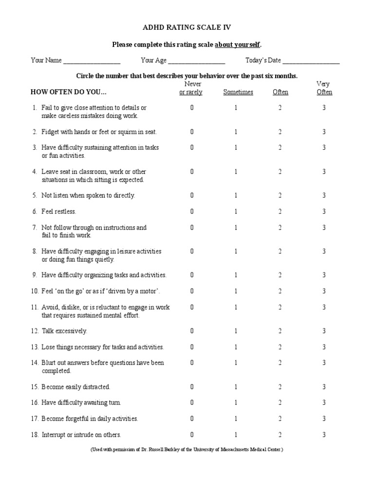 Barkley Adult Adhd Rating Scale | PDF