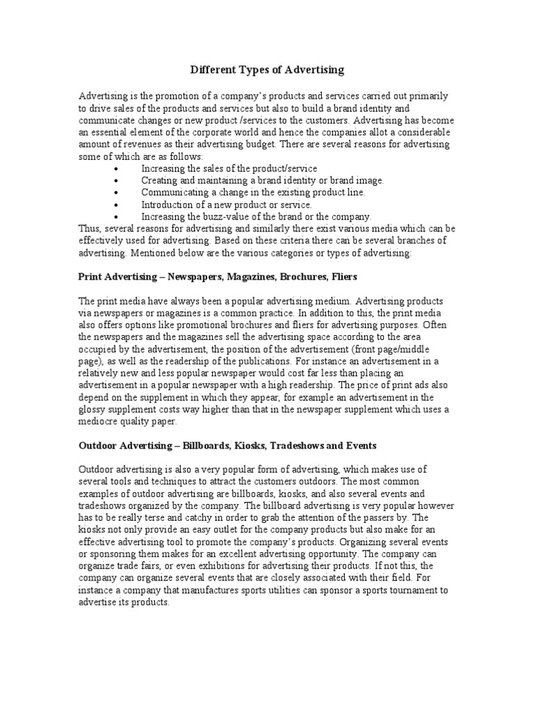 Types of Advertising Explained | PDF | Advertising | Newspapers