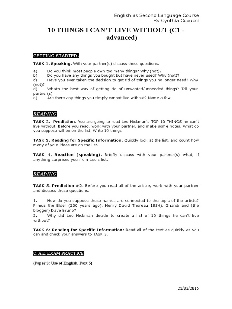 10 Things You Cannot Live Without | PDF | Languages