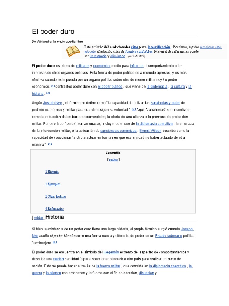 El Poder Duro | PDF | Poder suave | Relaciones internacionales