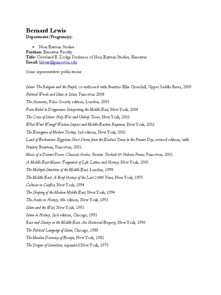Bernard Lewis: Key Publications Overview | PDF | Middle East | Western Asia