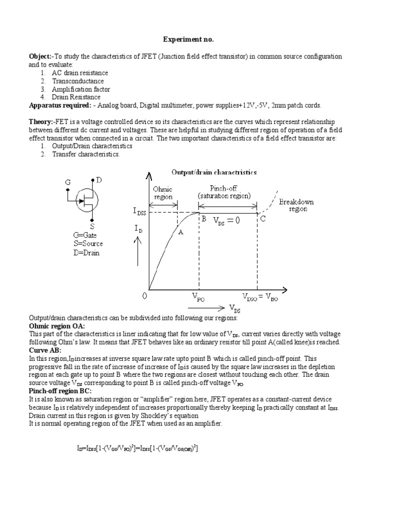 Experiment No. | PDF | Field Effect Transistor | Amplifier