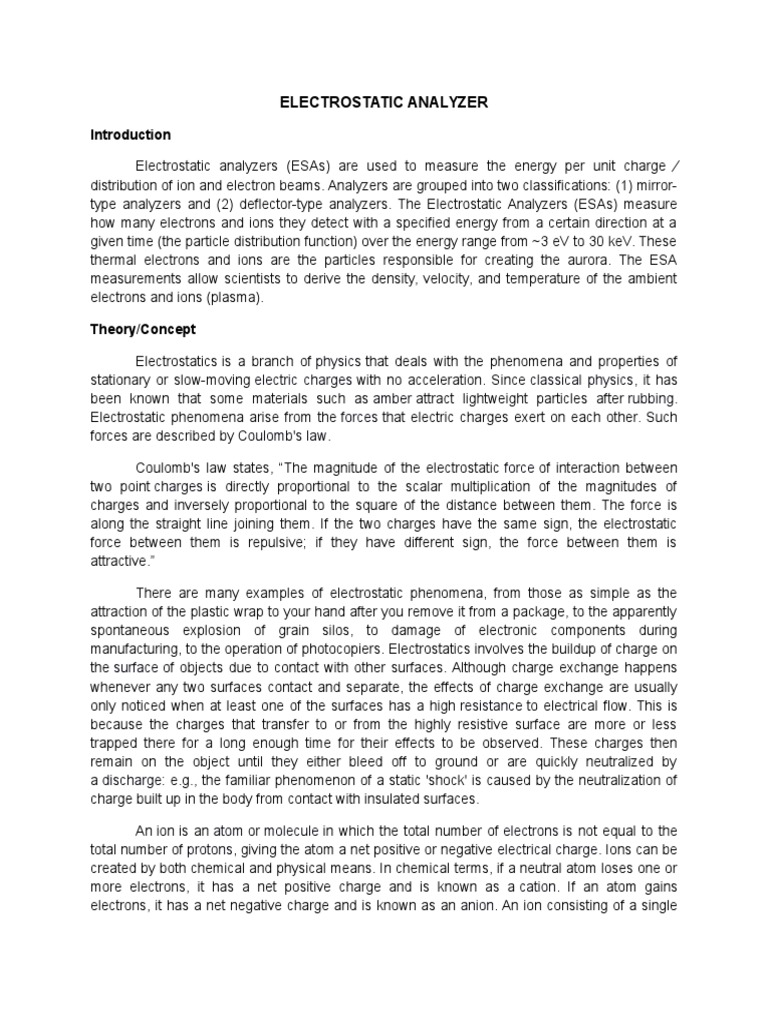 Electrostatic Analyzer | PDF | Ion | Electrostatics