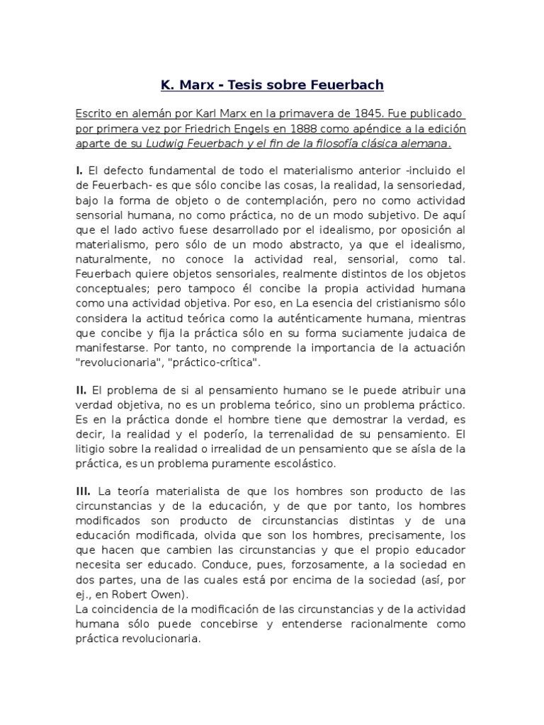 Tesis Sobre Feuerbach - Marx | PDF | Materialismo | Karl Marx