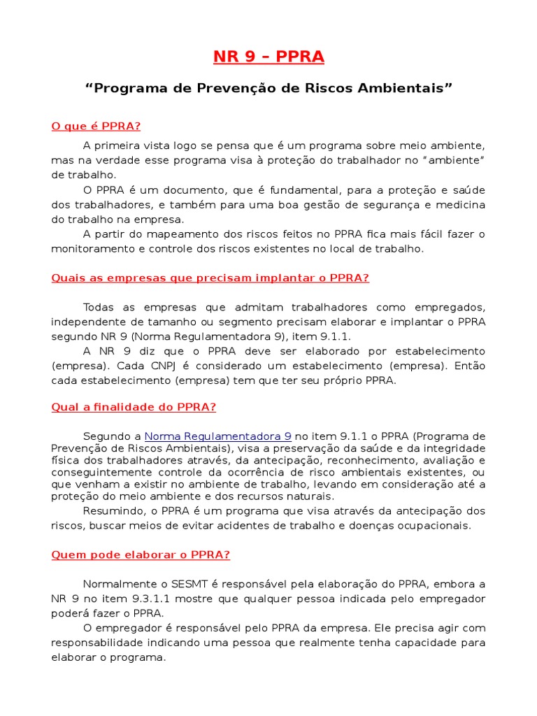 PPRA | PDF | Risco | Mapa