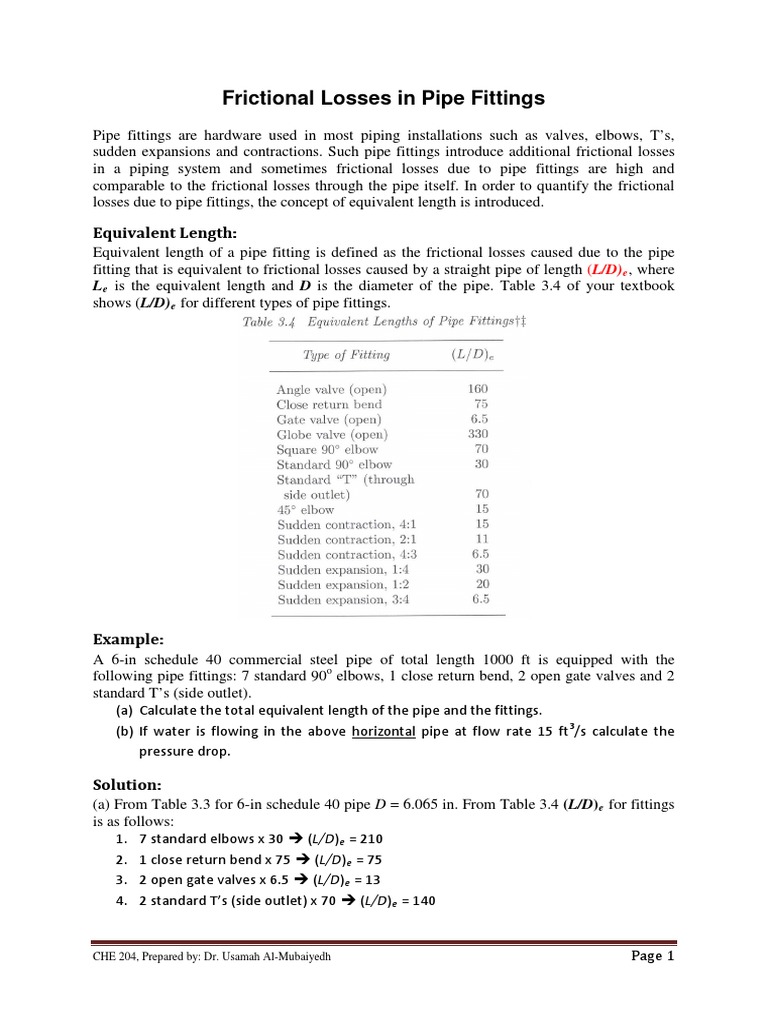 Pipe Fitting Friction Loss Analysis | PDF | Science & Mathematics ...
