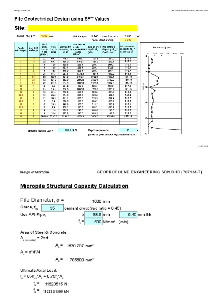 Pile Calculation Using SPT | PDF