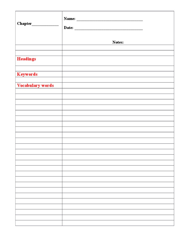 Chapter Note-Taking Template | PDF | Career & Growth