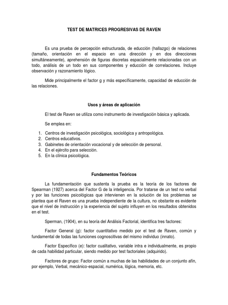 Test de Matrices Progresivas de Raven | Descargar gratis PDF | Validez ...