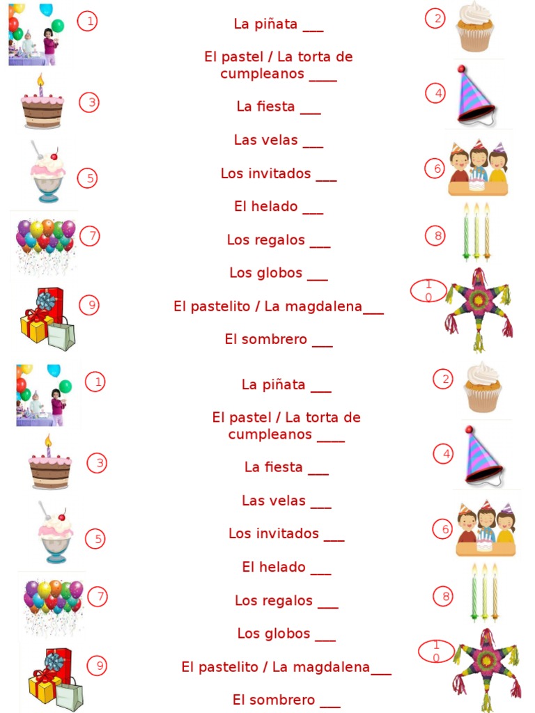 Vocabulario Cumpleanos | PDF