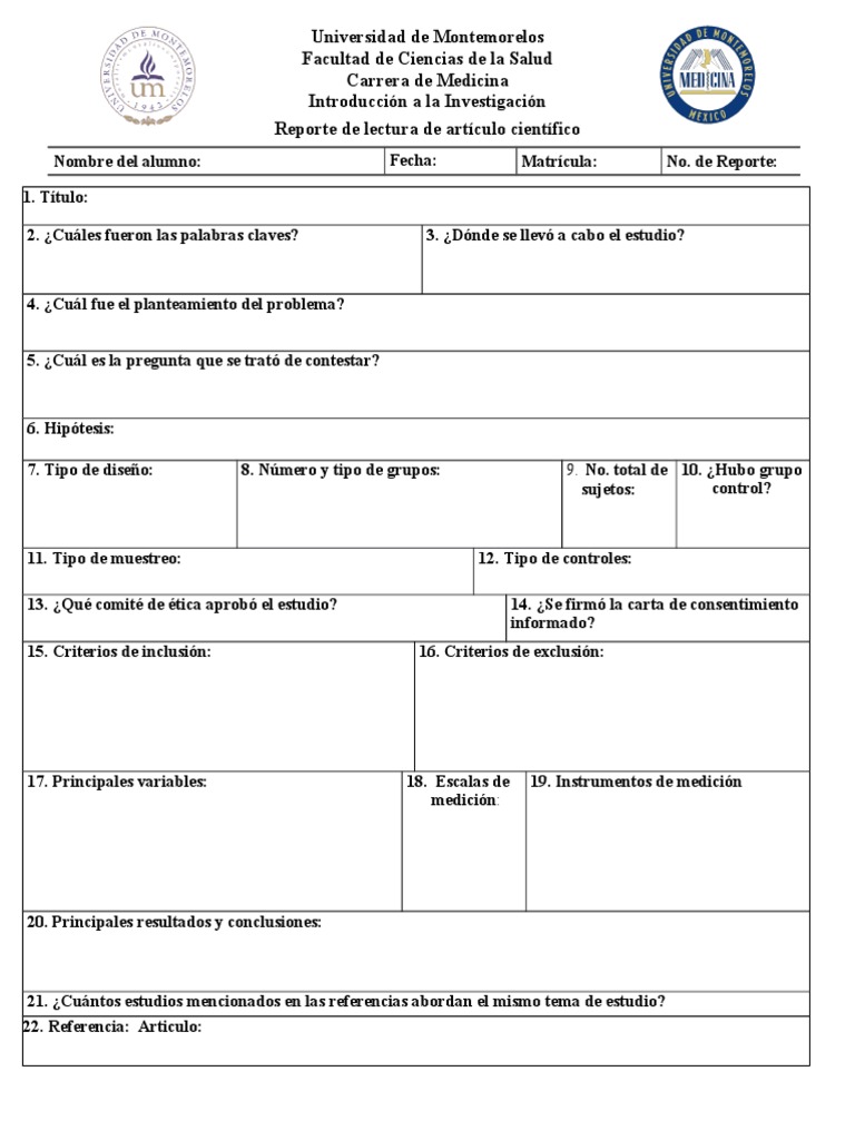 Reporte de Lectura Artículo Científico | PDF | Salud y bienestar ...
