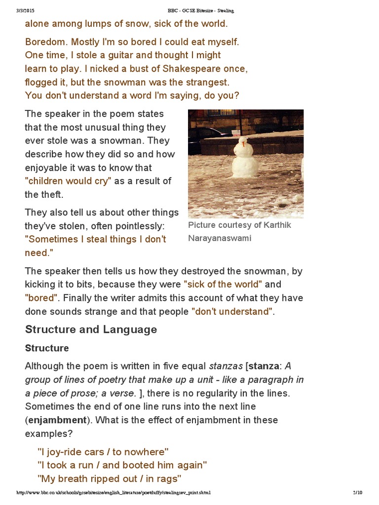 BBC - GCSE Bitesize - Stealing | Theft | Poetry