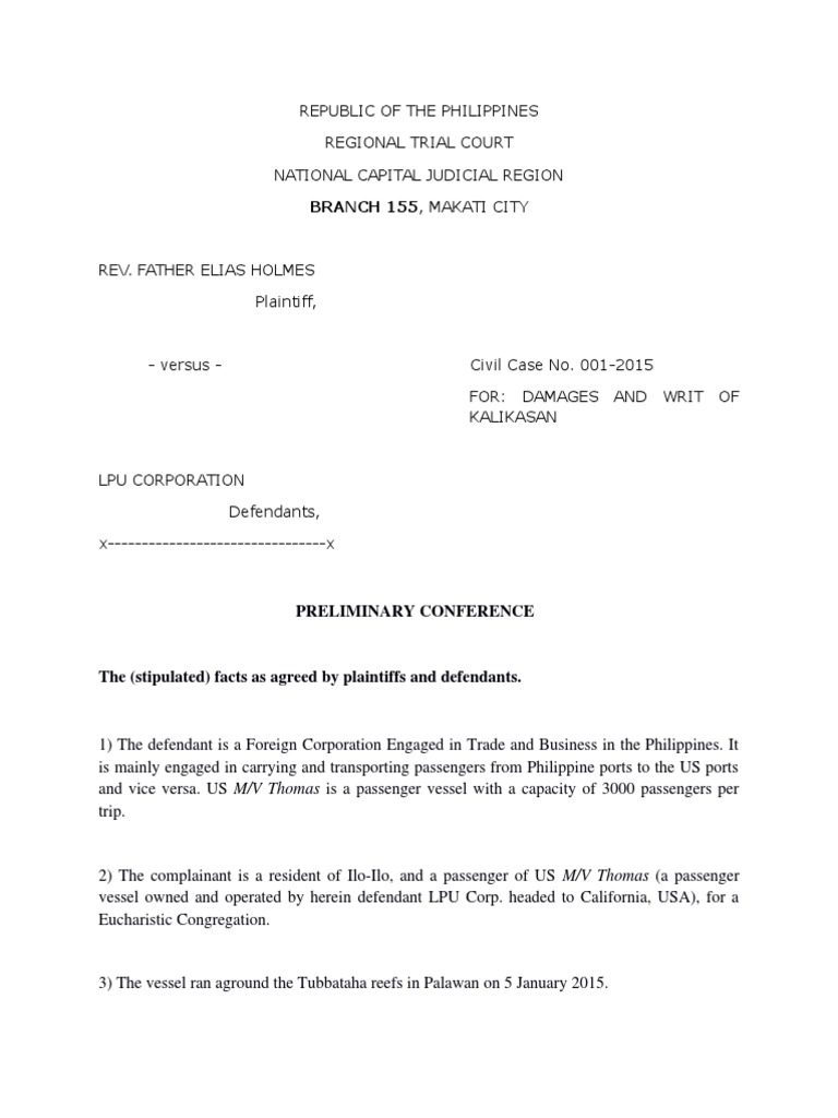 Preliminary Conference Order - Final copy.docx | Philippines | Lawsuit