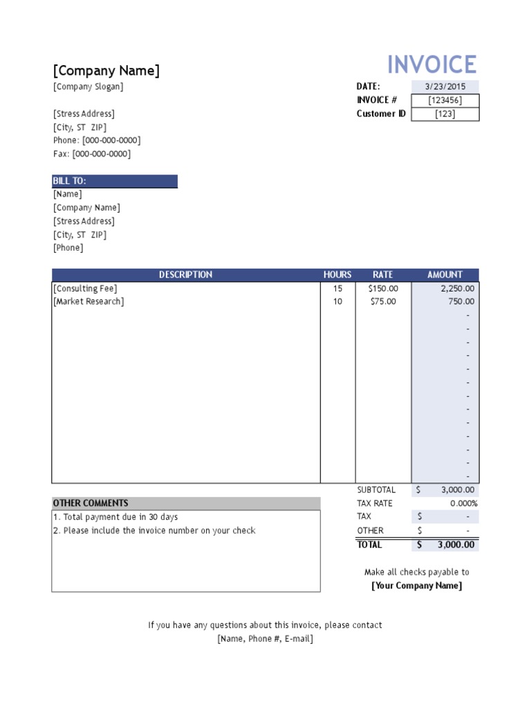 Service Invoice With Hourly Rate | Invoice | Copyright