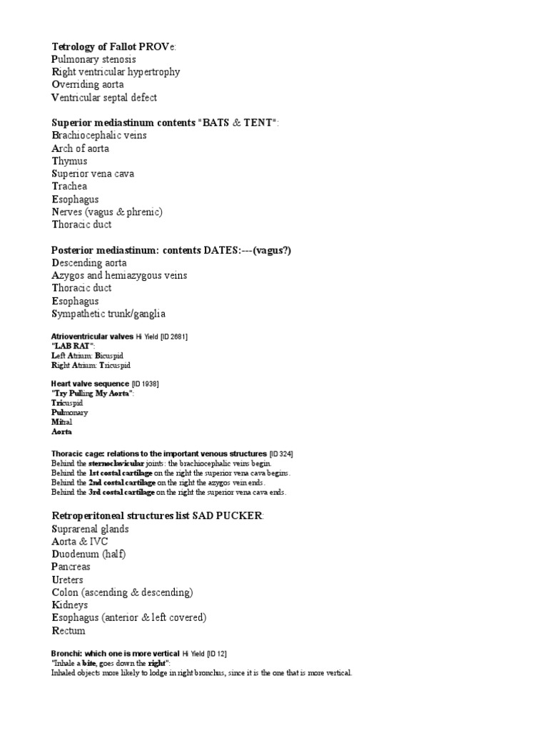 Compiled Mnemonics Unit - 126837 | PDF | Aorta | Esophagus